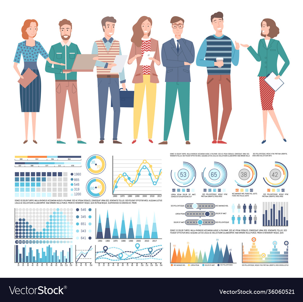 Workers and chart with graph statistic Royalty Free Vector
