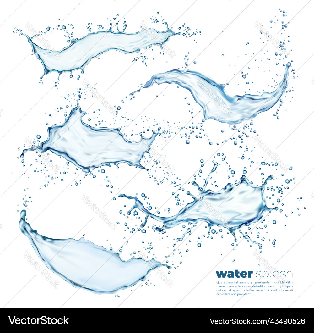 Blue water wave splash swirl and flow set Vector Image