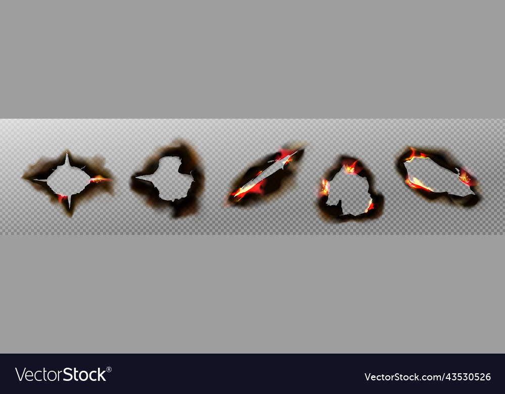 Burn paper holes and borders burnt pages set Vector Image