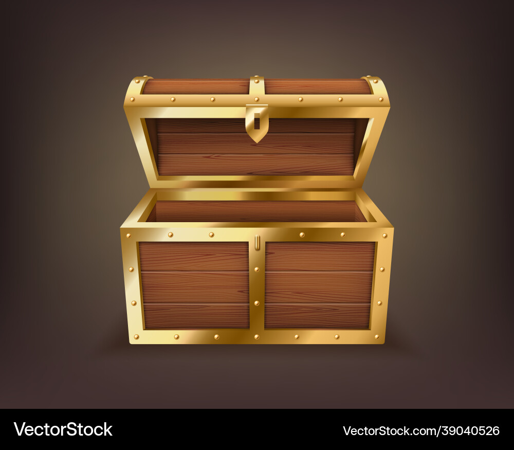 Empty treasure chest realistic wooden box open Vector Image