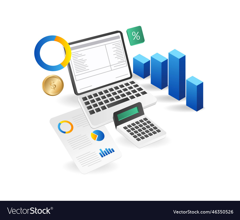 Isometric flat 3d concept of computer calculating Vector Image