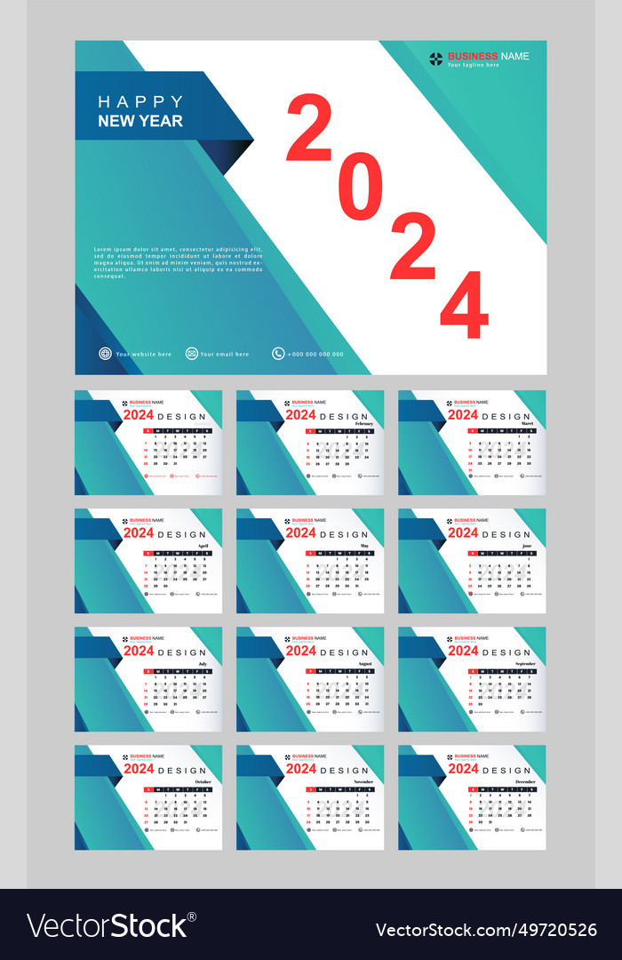 Monthly calendar set template for 2024 year Vector Image