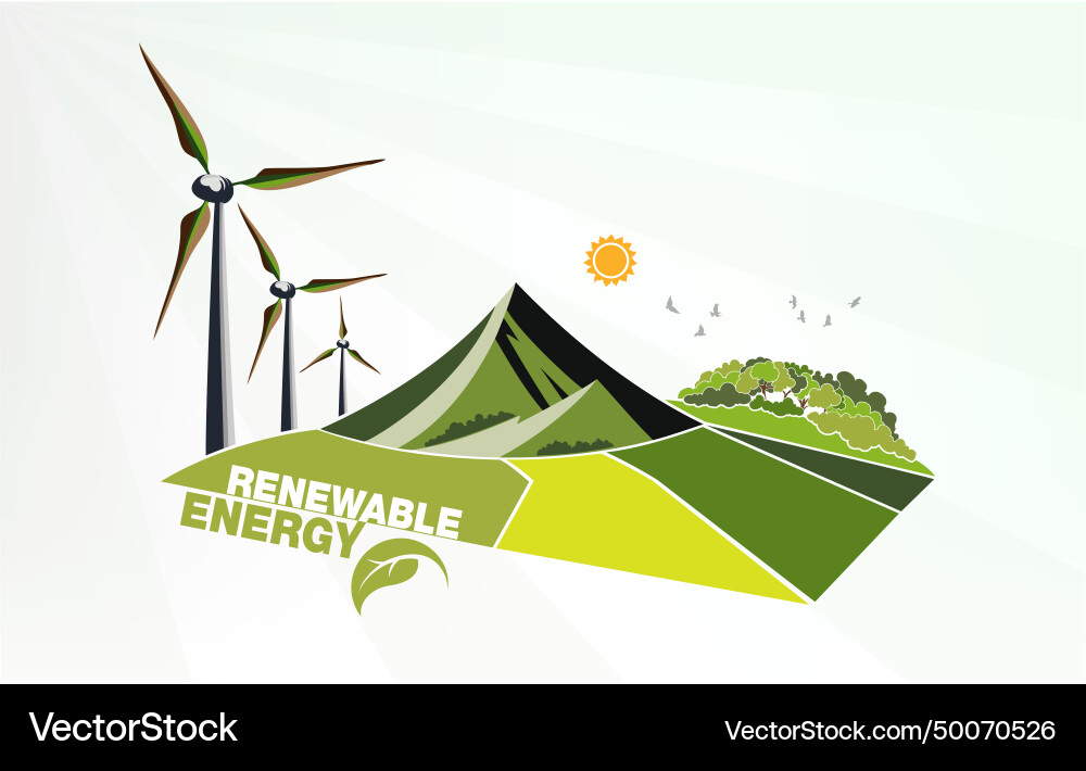 Renewable energy earth sun wind and water Vector Image