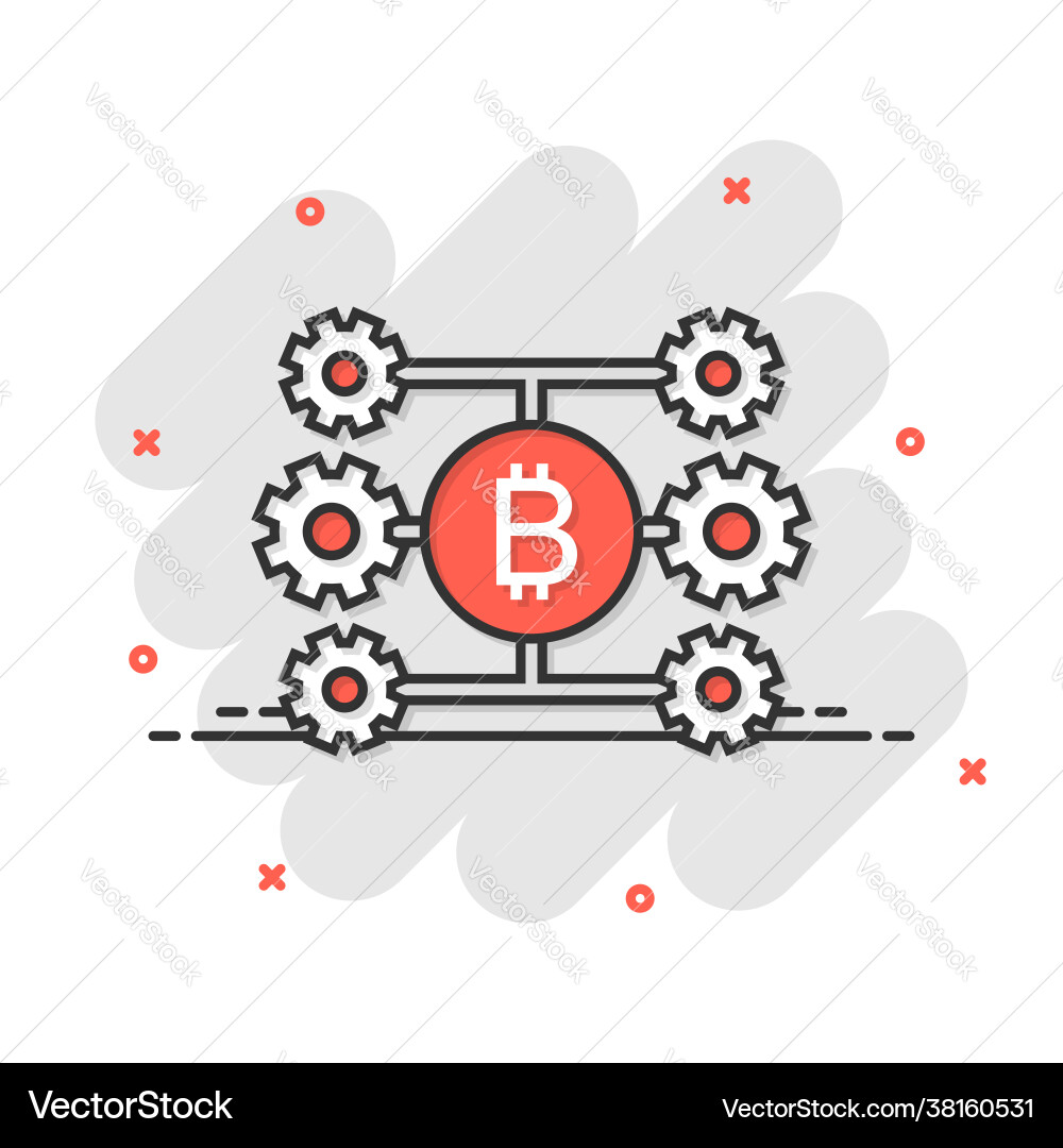 Bitcoin icon in comic style blockchain cartoon Vector Image