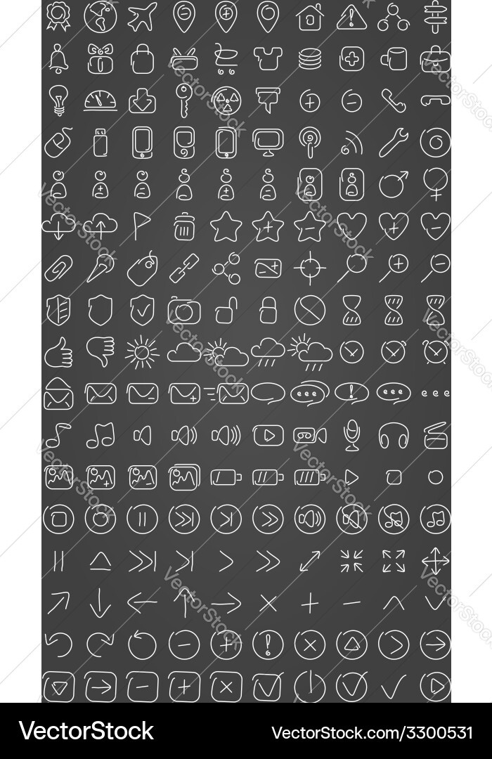 Collection of icons hand-drawn effect Royalty Free Vector