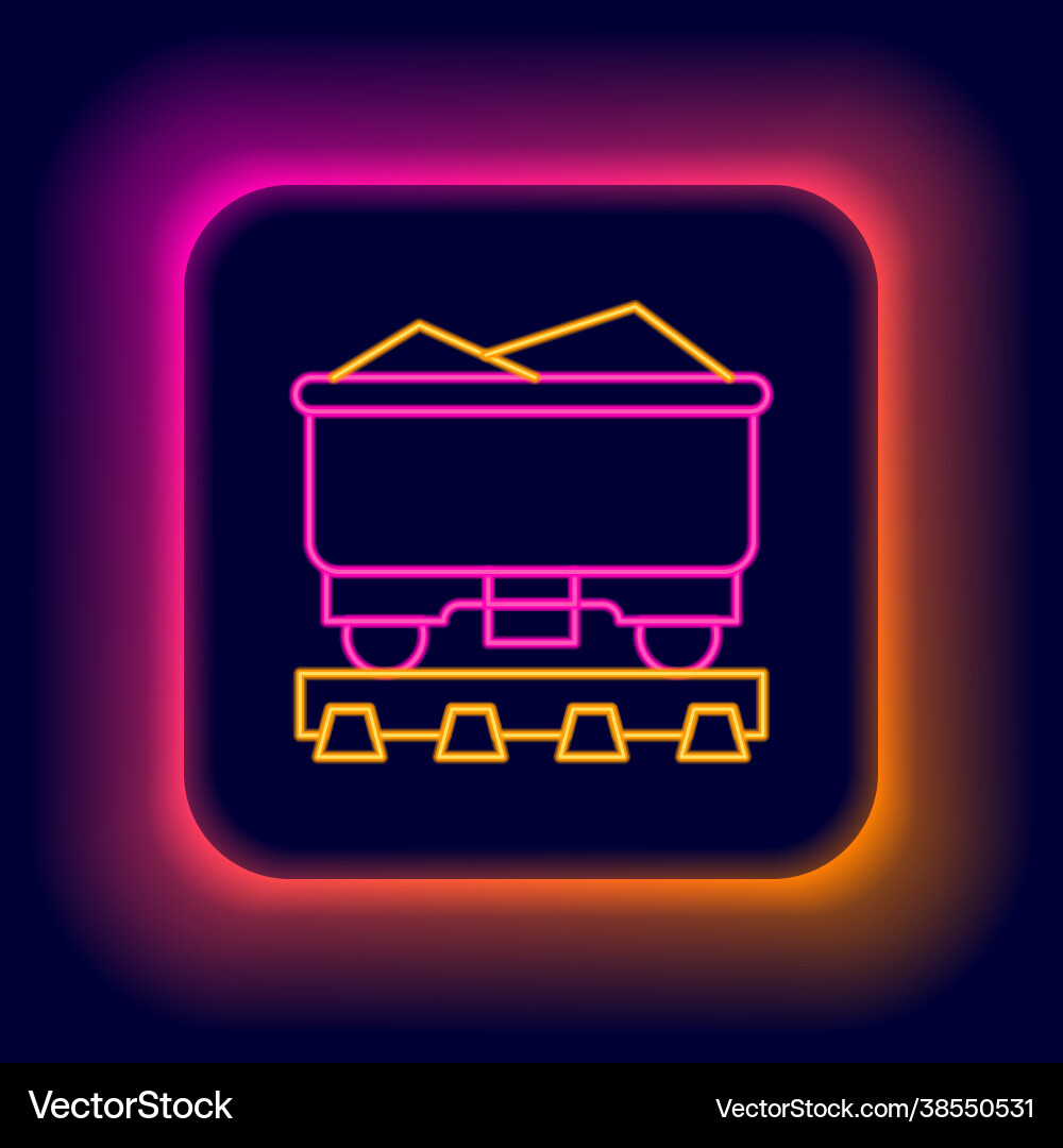 Glowing neon line coal train wagon icon isolated Vector Image