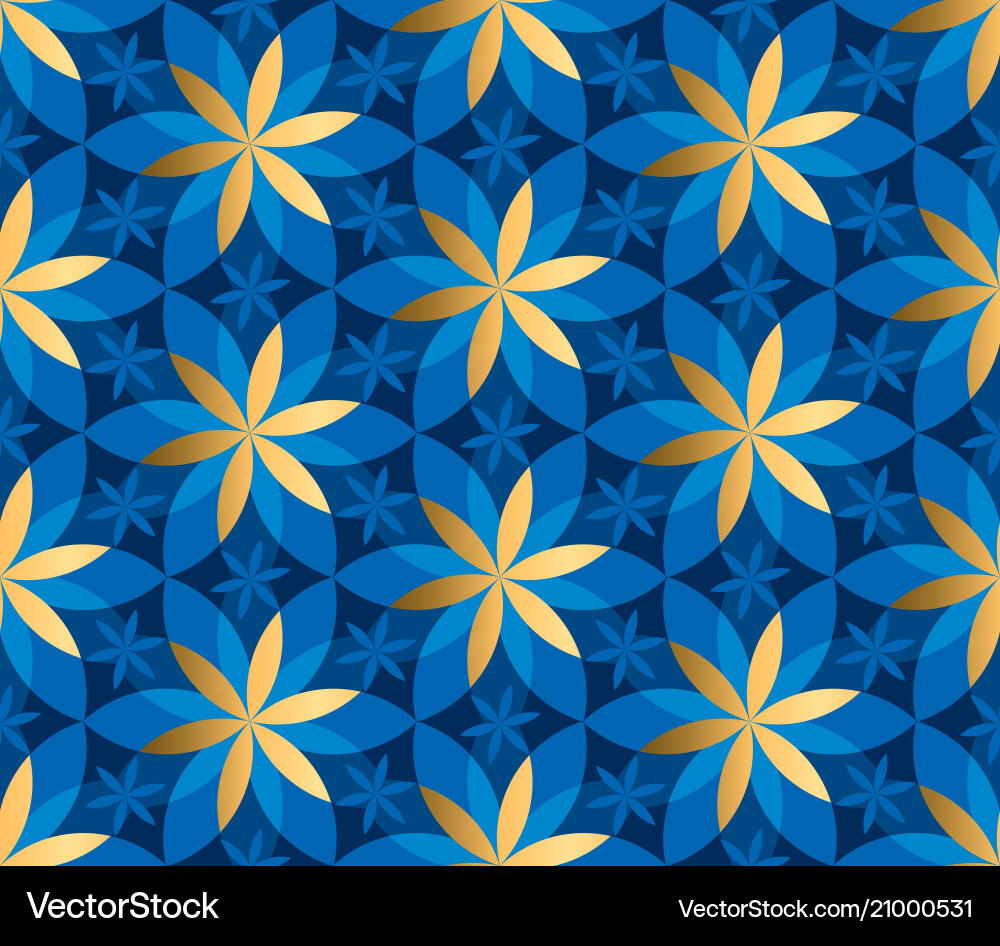 Gold and blue floral geometric seamless pattern Vector Image