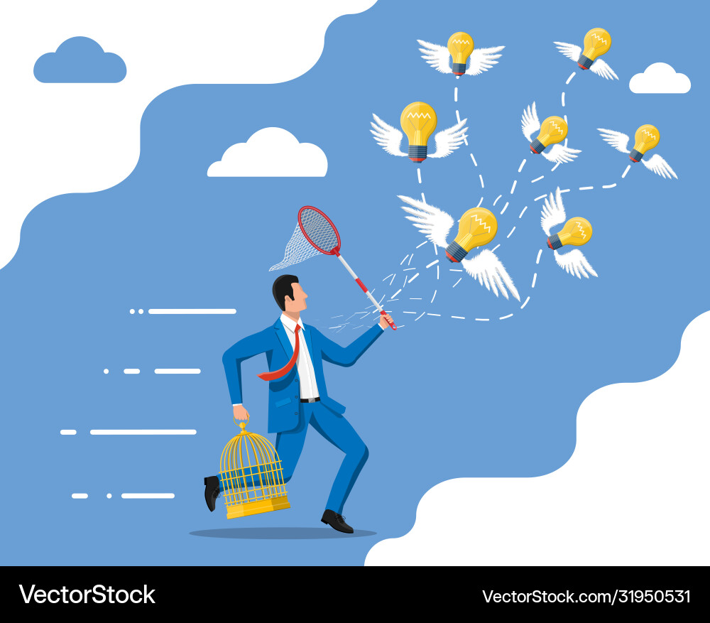 Idea bulbs and businessman with net Royalty Free Vector