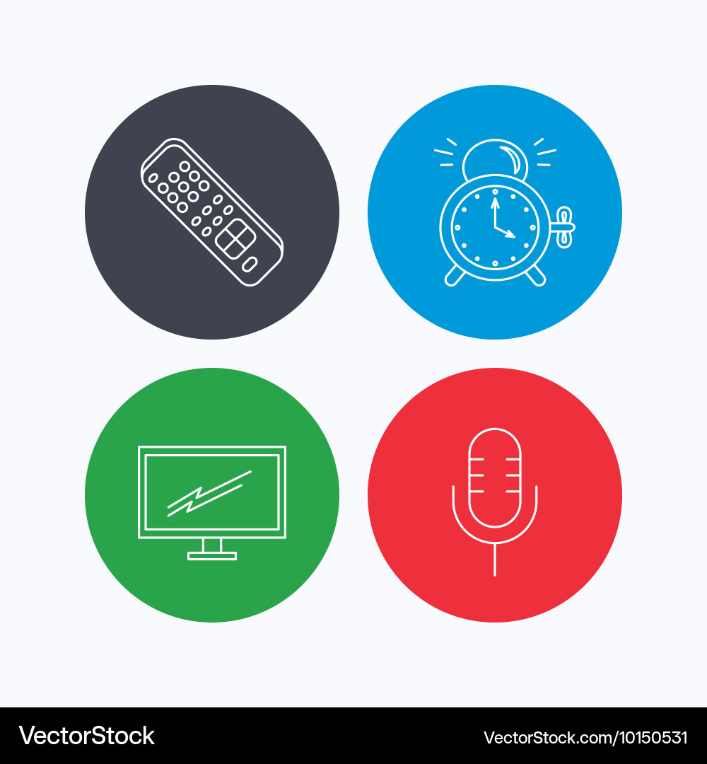 Microphone alarm clock and tv remote icons Vector Image
