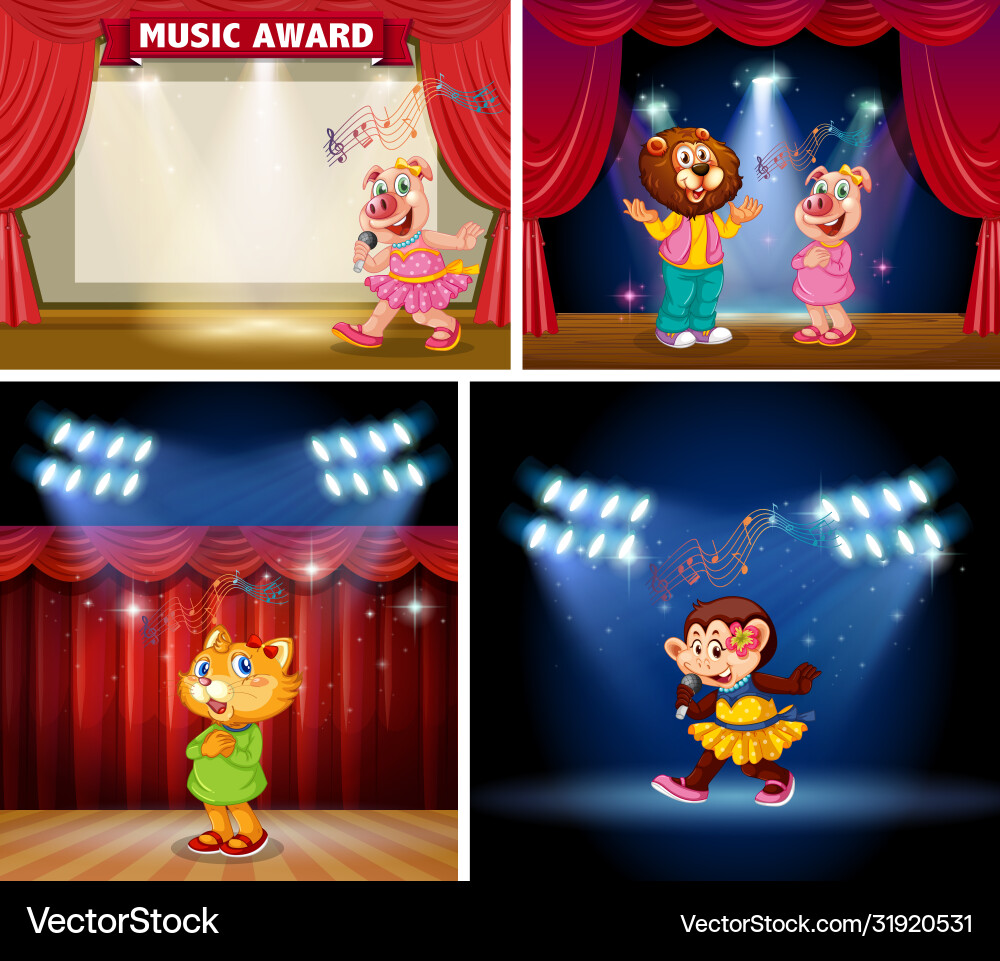 Set animal kids on stage Royalty Free Vector Image