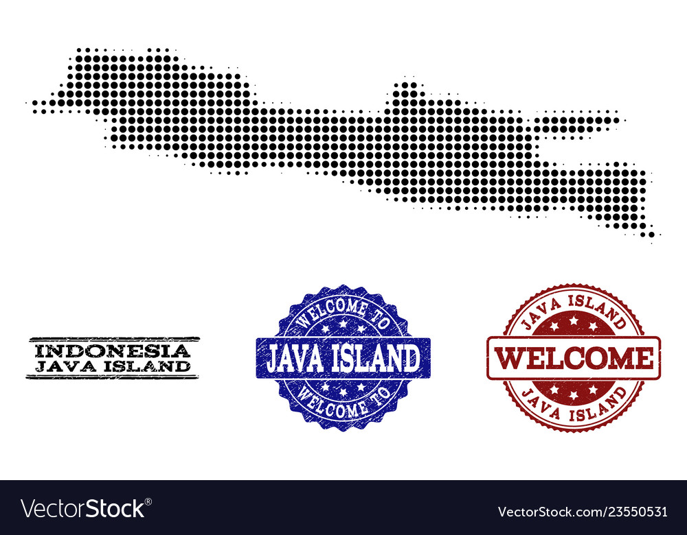 Welcome collage of halftone map of java island Vector Image