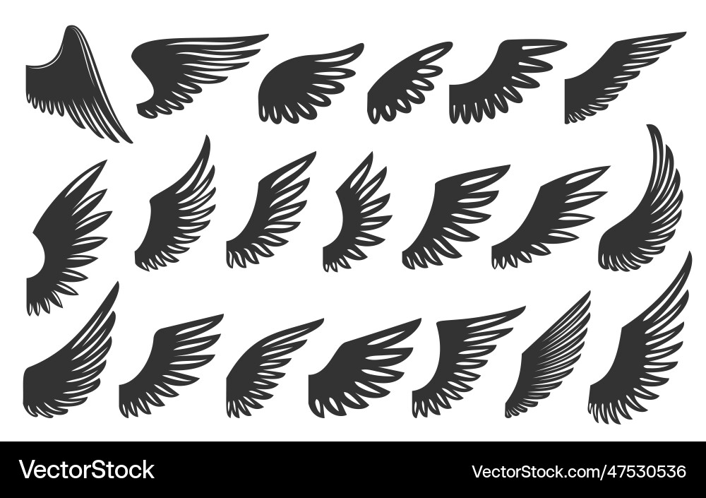 Angel bird wing aviation fly flat black icon set Vector Image