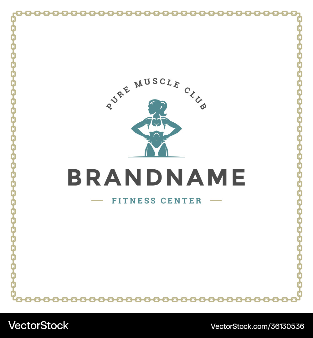 Bodybuilder woman logo or badge Royalty Free Vector Image
