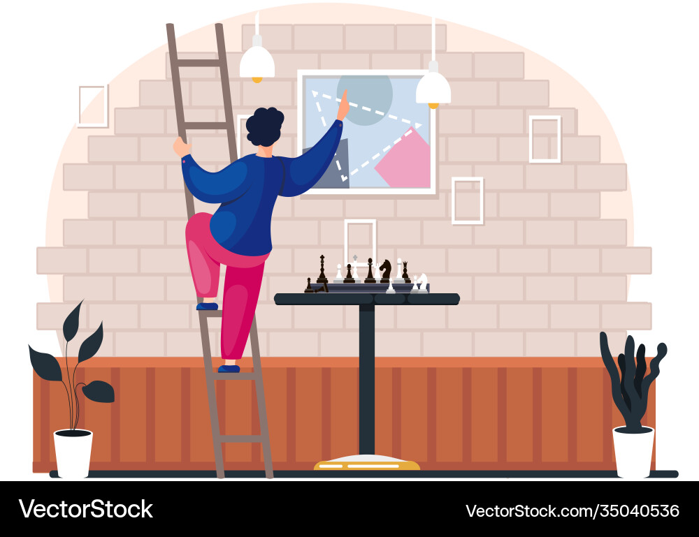 Cartoon young man going up stairs hangs Royalty Free Vector