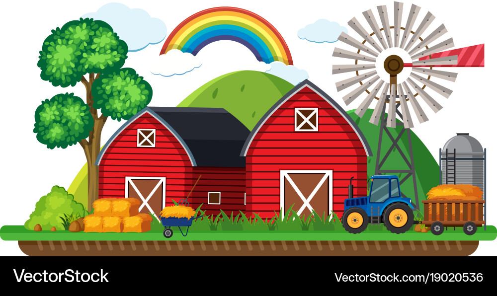 Farm scene with tractor and hay Royalty Free Vector Image