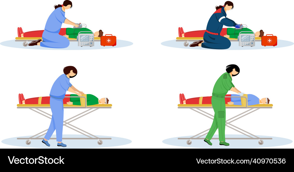 First aid flat set emergency doctors and injured Vector Image