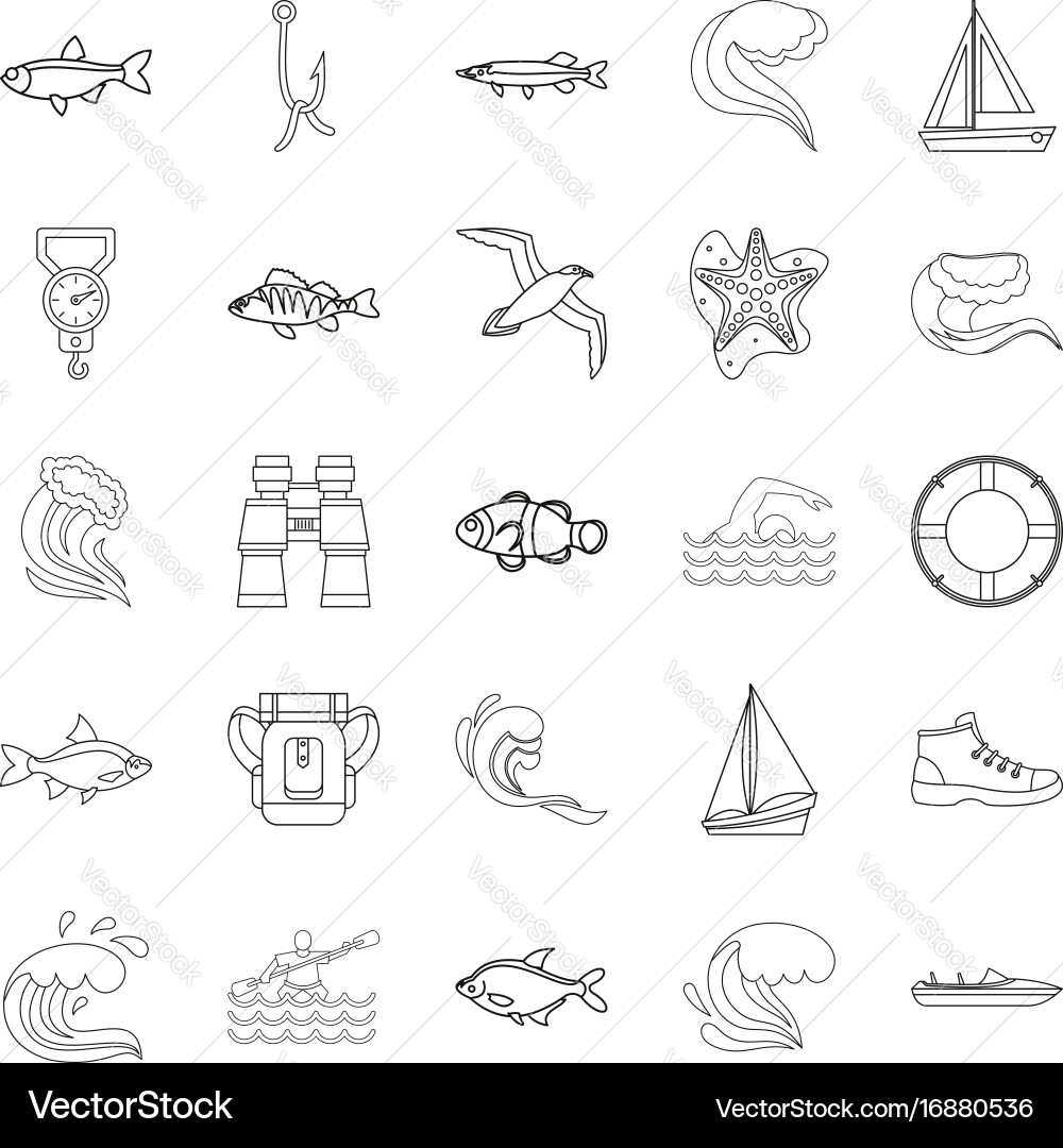 Fishery icons set outline style Royalty Free Vector Image