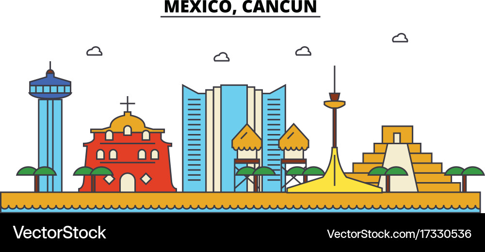 Mexico cancun city skyline architecture Royalty Free Vector