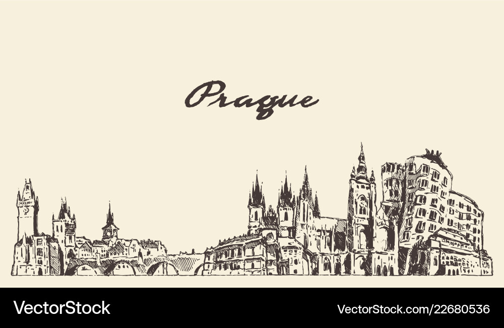 Prague skyline czech republic drawn sketch Vector Image