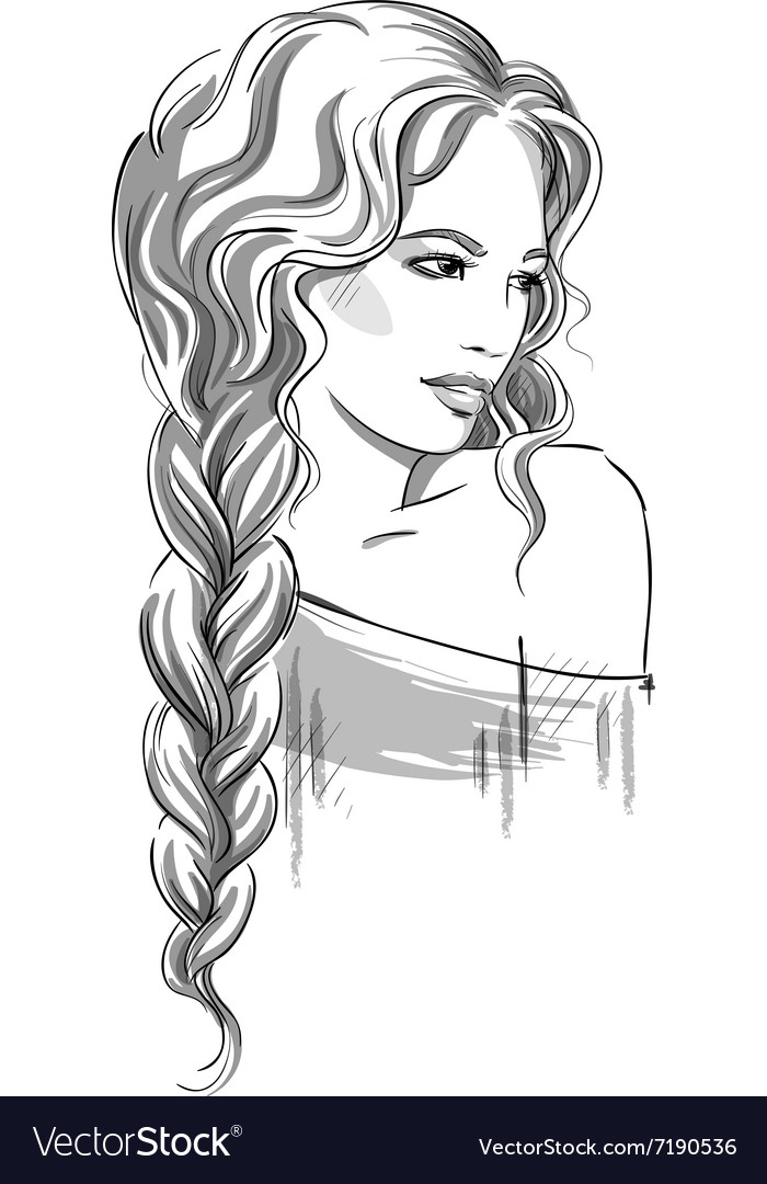 Sketch A Beautiful Girl With Braid Royalty Free Vector Image 