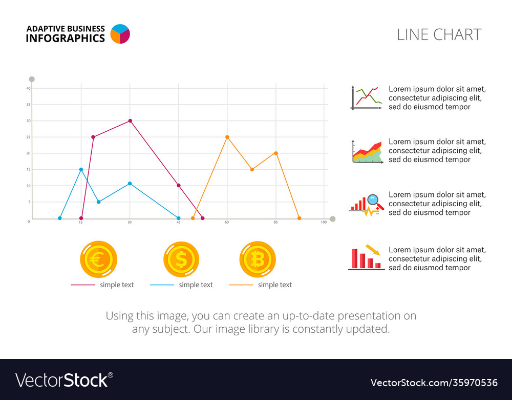 Three line charts slide template Royalty Free Vector Image