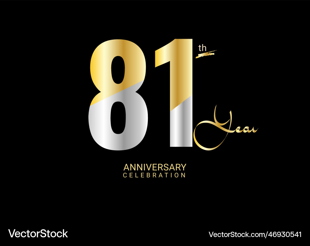 81 years anniversary celebration gold and silver Vector Image
