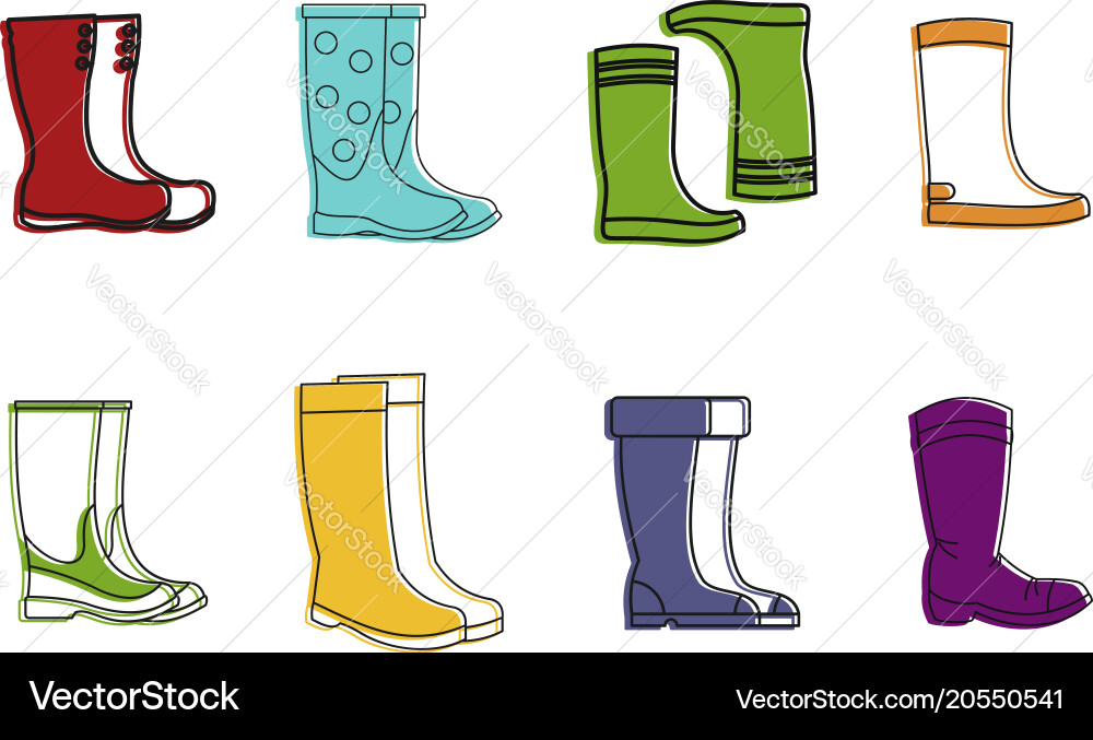 Boots icon set color outline style Royalty Free Vector Image