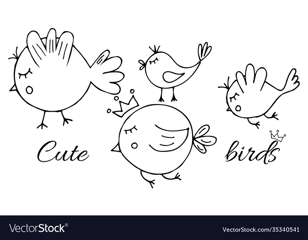 Cute doodle birds set spring Royalty Free Vector Image