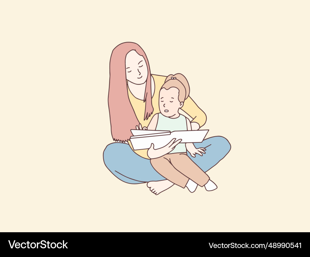 Daughter on mothers lap reading stories simple Vector Image