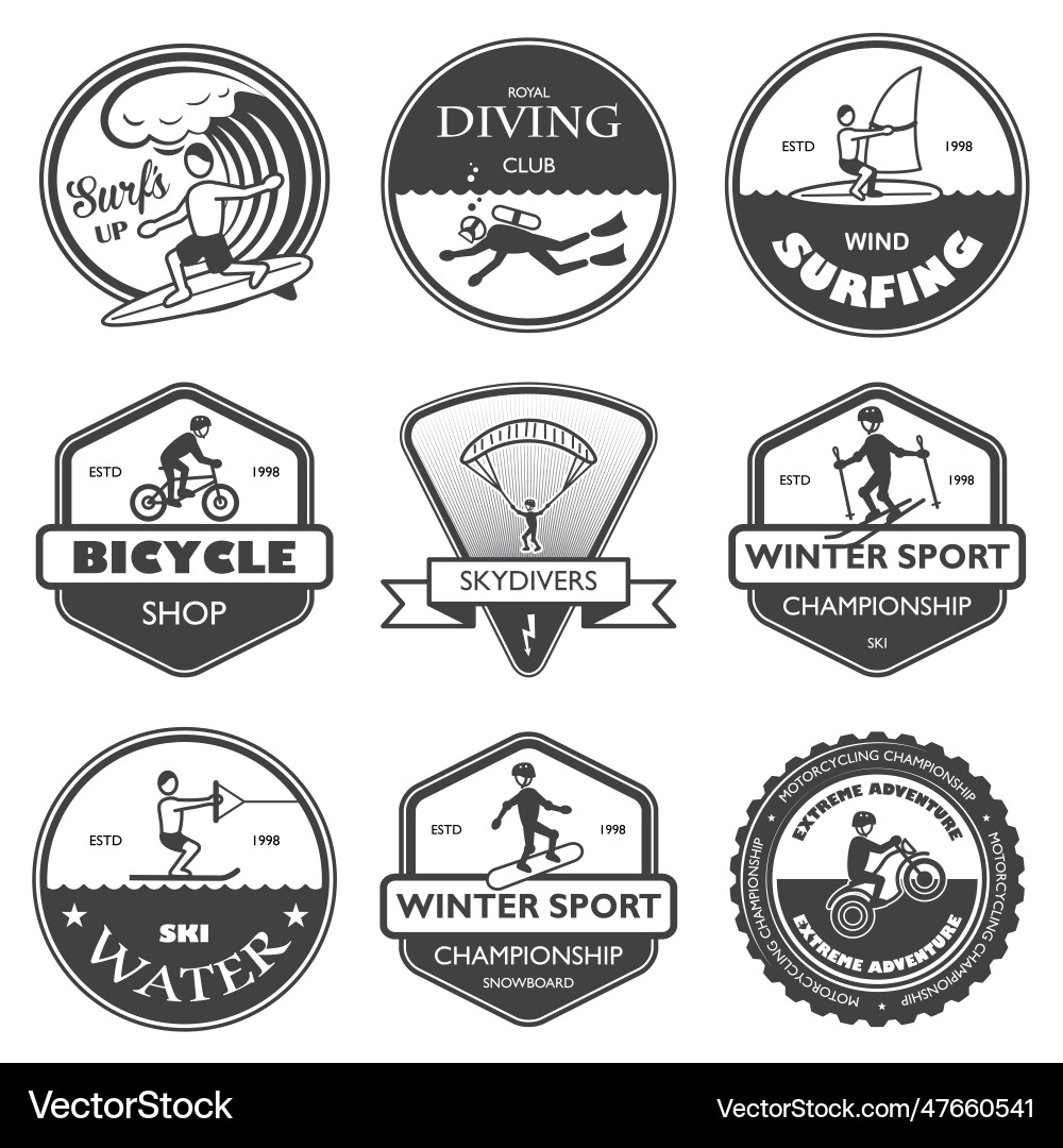 Extreme sports labels set Royalty Free Vector Image