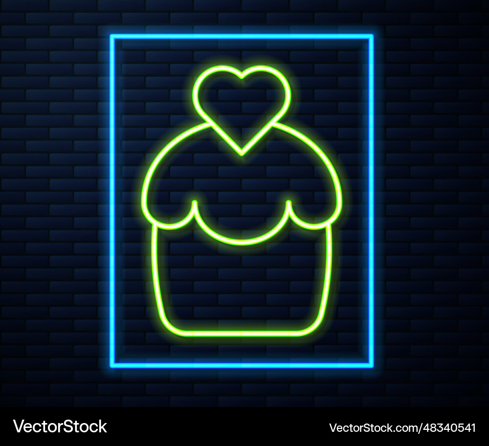 Glowing neon line wedding cake with heart icon Vector Image