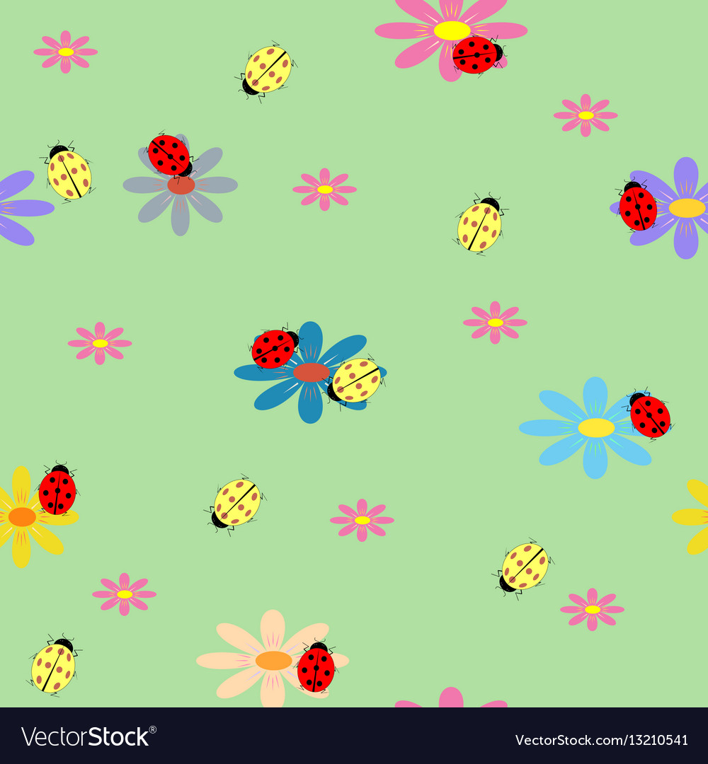 Ladybug and flower seamless pattern Royalty Free Vector
