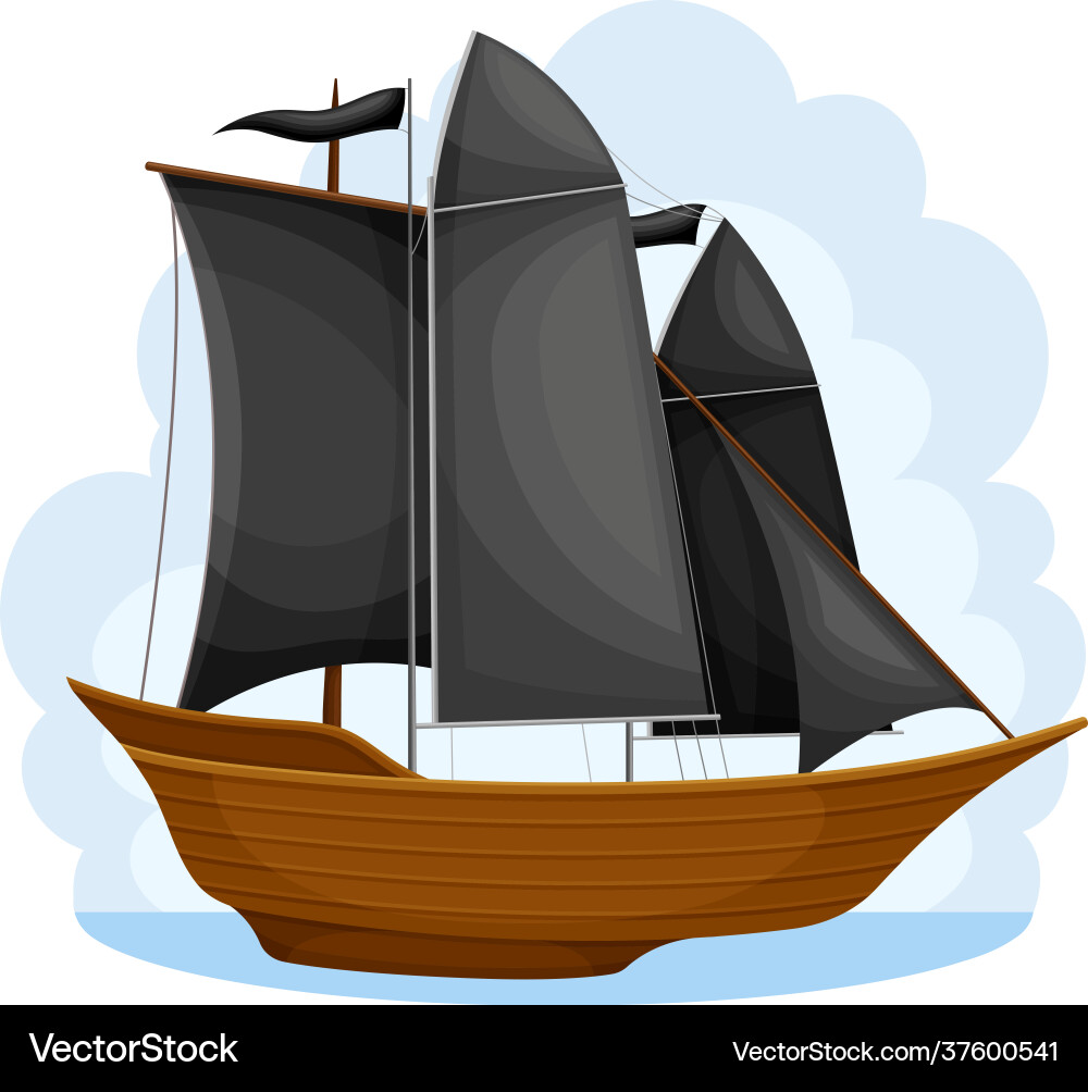 Pirate ship with black sails and square rigged Vector Image