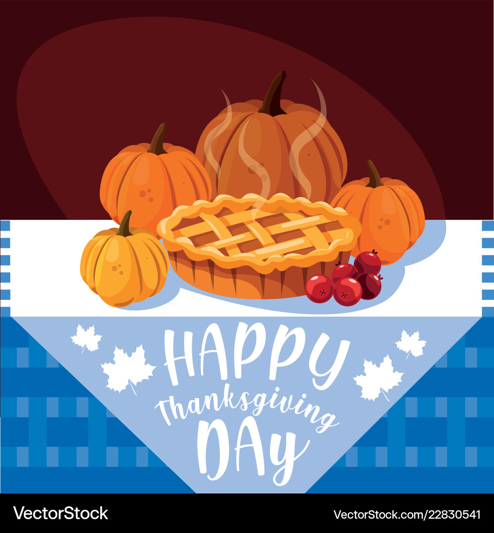 Pumpkins for thanksgiving day with pie in table Vector Image