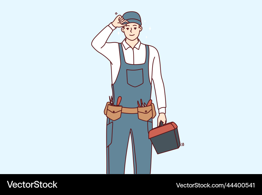Smiling repairman in uniform and instruments Vector Image