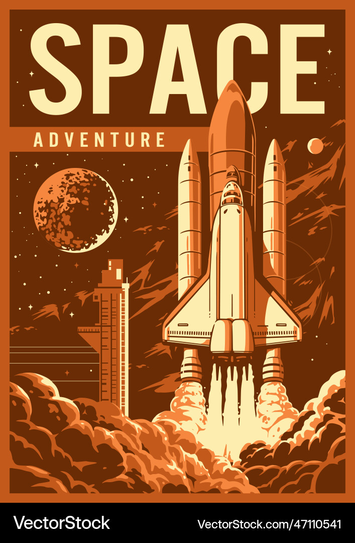 Space adventure monochrome vintage poster Vector Image