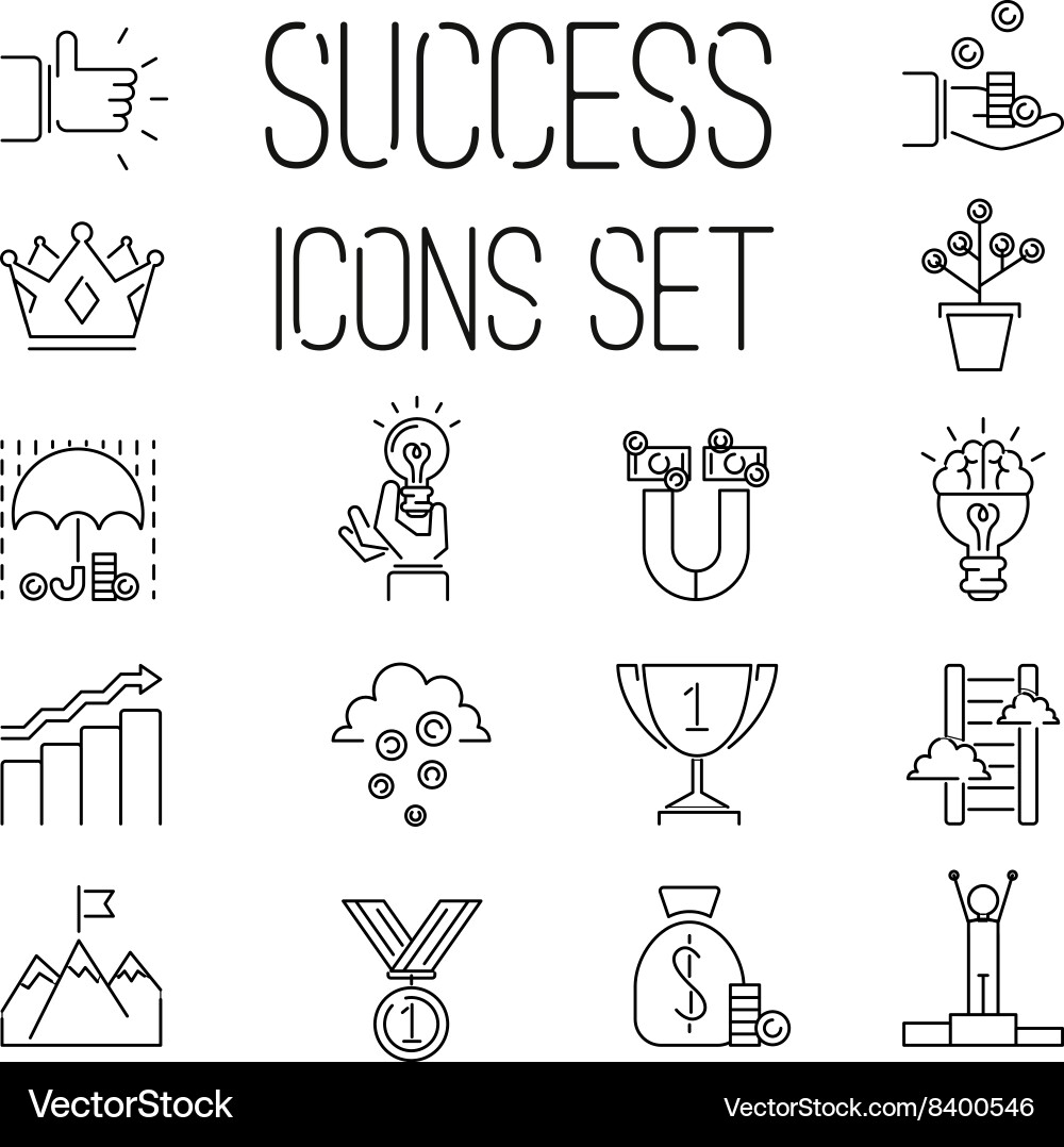 Business success icons set isolated Royalty Free Vector