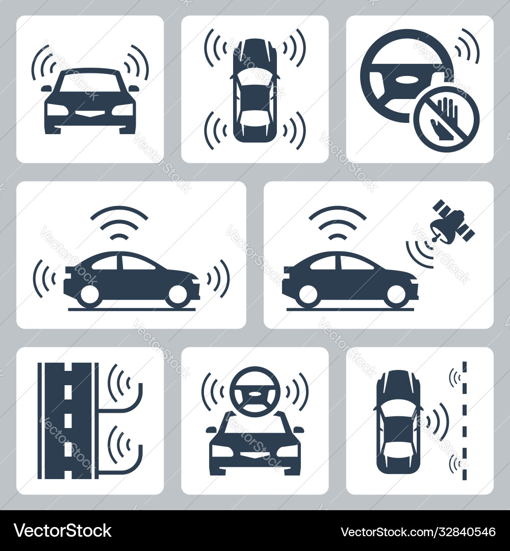 Driverless autonomous robotic car icon set Vector Image