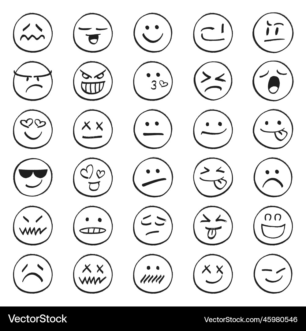 Emojis hand drawn irregular shapes made Royalty Free Vector