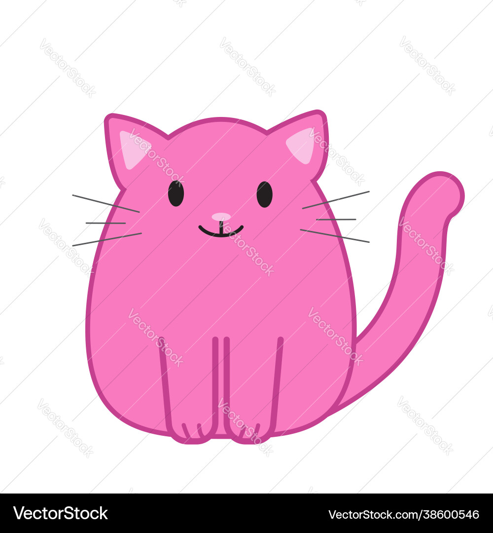 Funny cartoon pink cat cute Royalty Free Vector Image