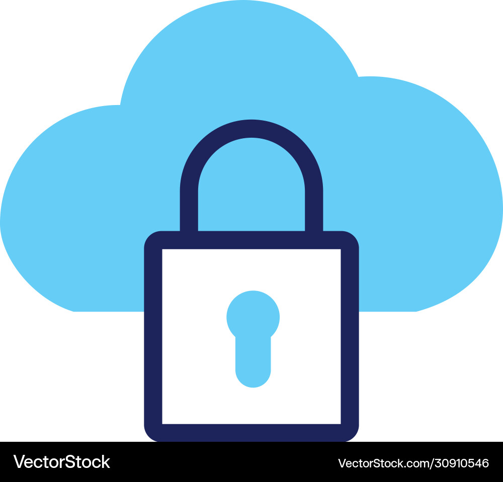 Padlock insurance in cloud line and fill style Vector Image