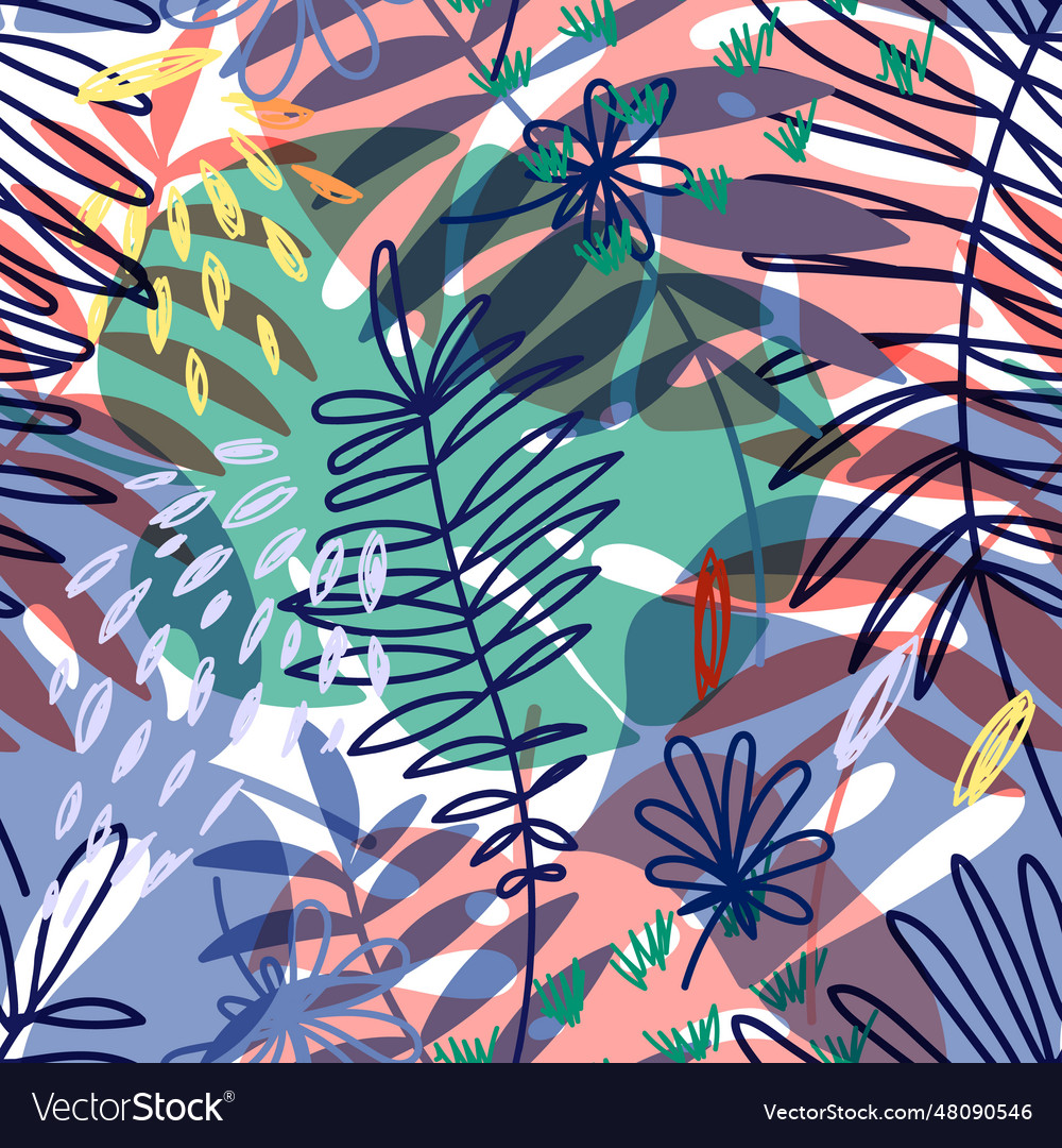 Seamless pattern with floral hand drawn elements Vector Image