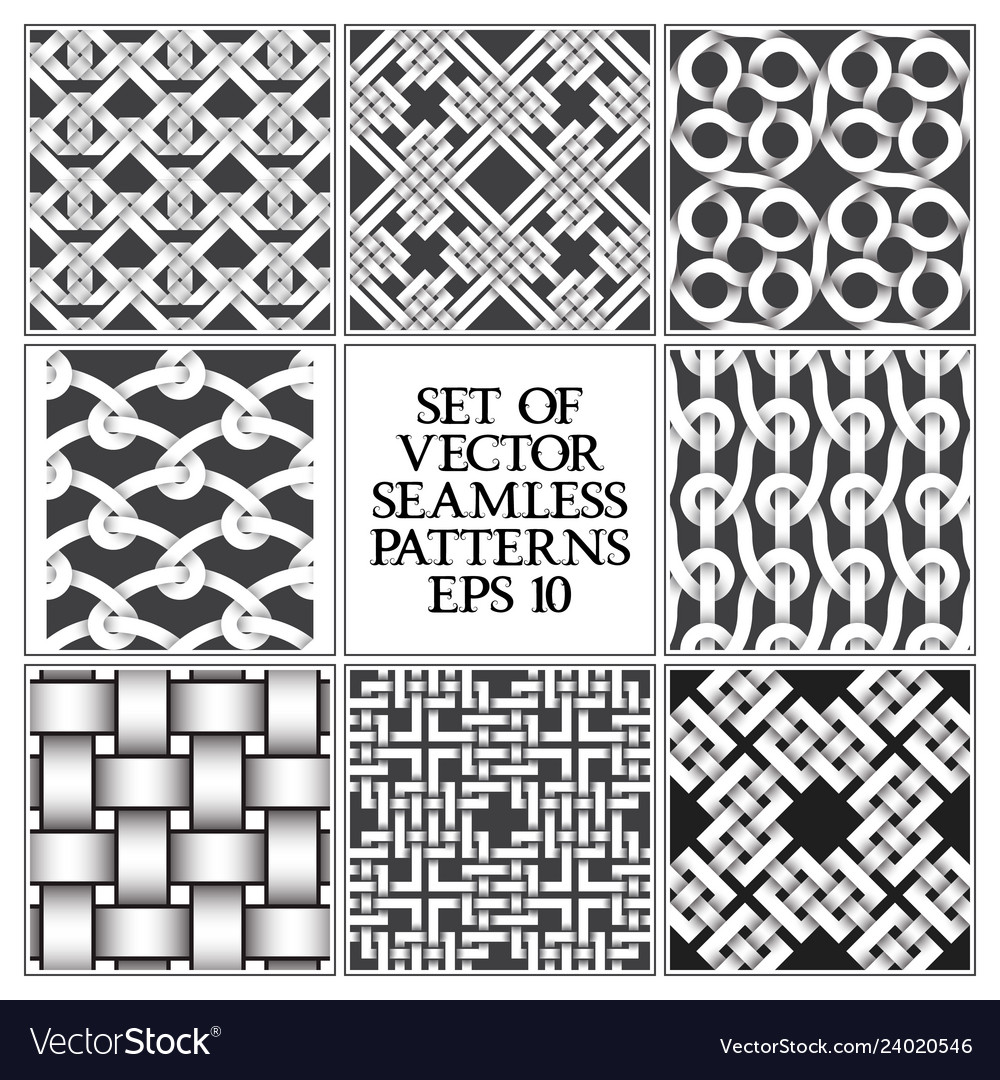 Set monochrome seamless patterns swatches of Vector Image