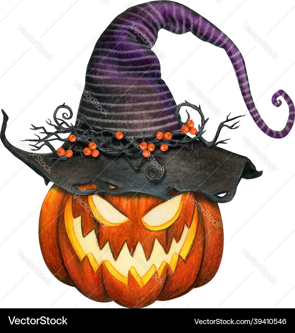 Watercolor jack o lantern pumpkin with striped Vector Image