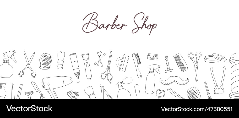 Barber shop horizontal outline banner horizontal Vector Image