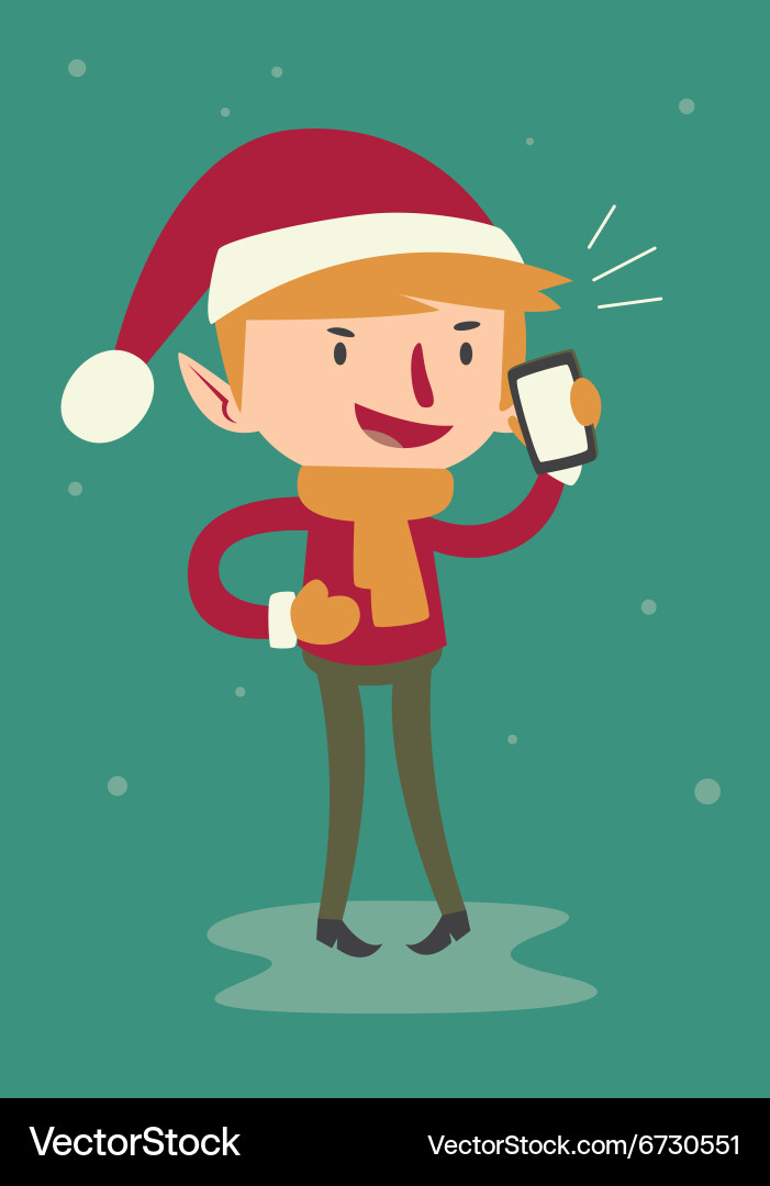 Cartoon elf talking on the phone Royalty Free Vector Image
