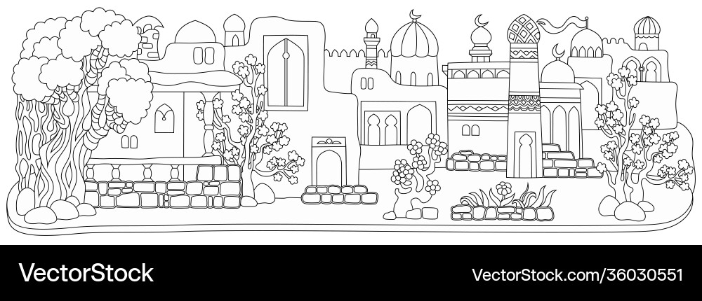 East cartoon buildings Royalty Free Vector Image