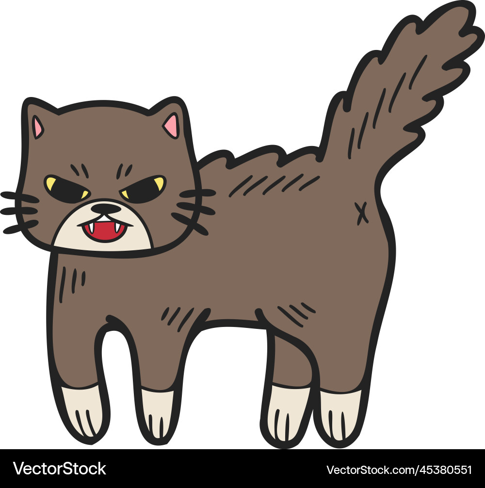 Hand drawn angry cat in doodle style Royalty Free Vector