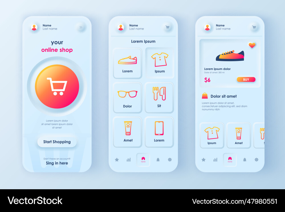 Online shopping unique neomorphic design kit Vector Image