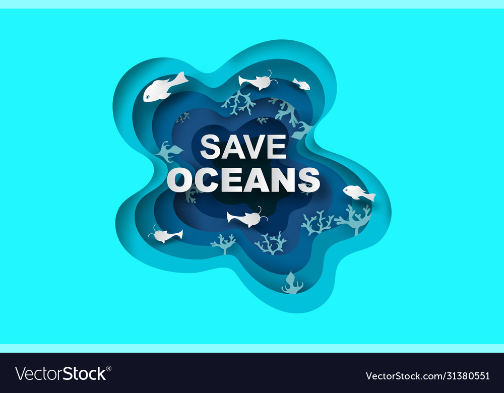 Paper art and cut style concept world oceans Vector Image